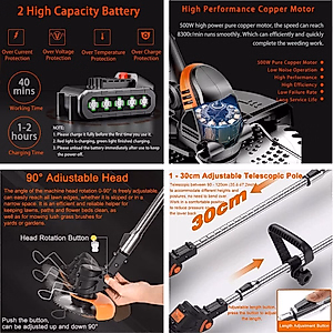 Cordless String Trimmer Weed Wacker Battery Powered 3 in 1Electric Weed Wacker with 2 Battery, Charger, 10 Plastic Blades, 4 Stainless Steel Blades, 2 Round Metal Saw Blades, and Wheels, 3.9lb
