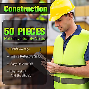 50 Pack Reflective Safety Vest in Bulk, High Visibility Mesh Vest with Reflective Strips Breathable Construction Vest for Men Women Cycling Runner Volunteer