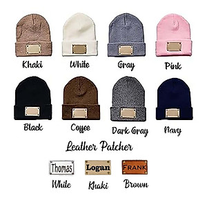 Personalized Beanie Hats, Custom Leather Patch Knitted Beanies Infant Toddler Kids Youth Child Baby Newborn Adult Beanie