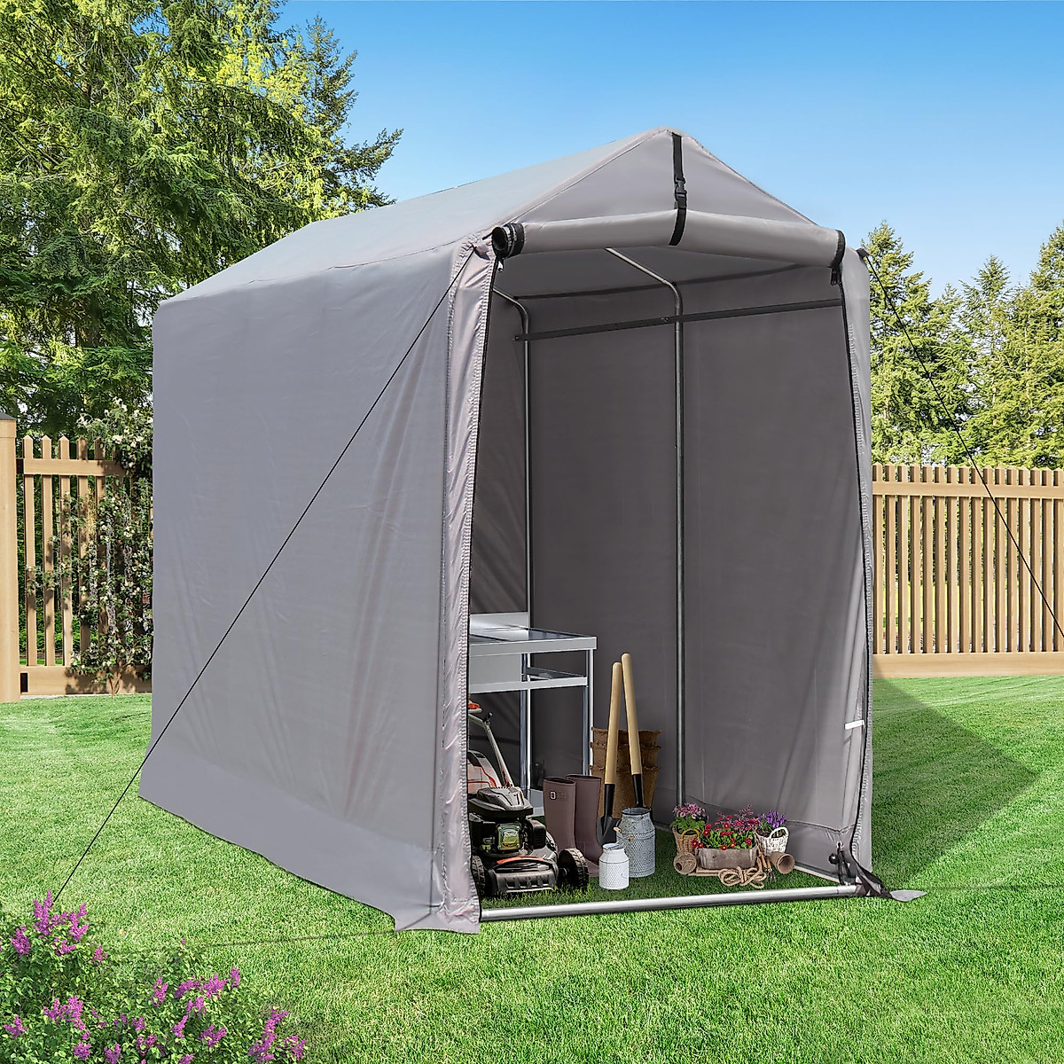 Raysfung Outdoor Storage Shed 6 x 3Ft Heavy Duty Portable Storage Shelter with Roll-up Zipper Door for Bike, Mower, Garden Storage