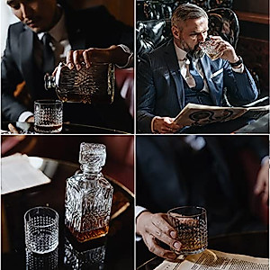 Whiskey Decanter Set 7 Pieces ，Crystal Whiskey Bottle With Glass Stopper, 4 Whiskey Glasses, 6 Cooling Whiskey Stones and Ice Clips, Whiskey, Scotch, Men, Holiday Gifts, Bar Essentials, 32OZ