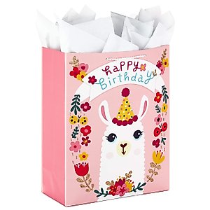 Hallmark 15" Extra Large Gift Bag with Tissue Paper for Birthdays (Llama and Flowers)