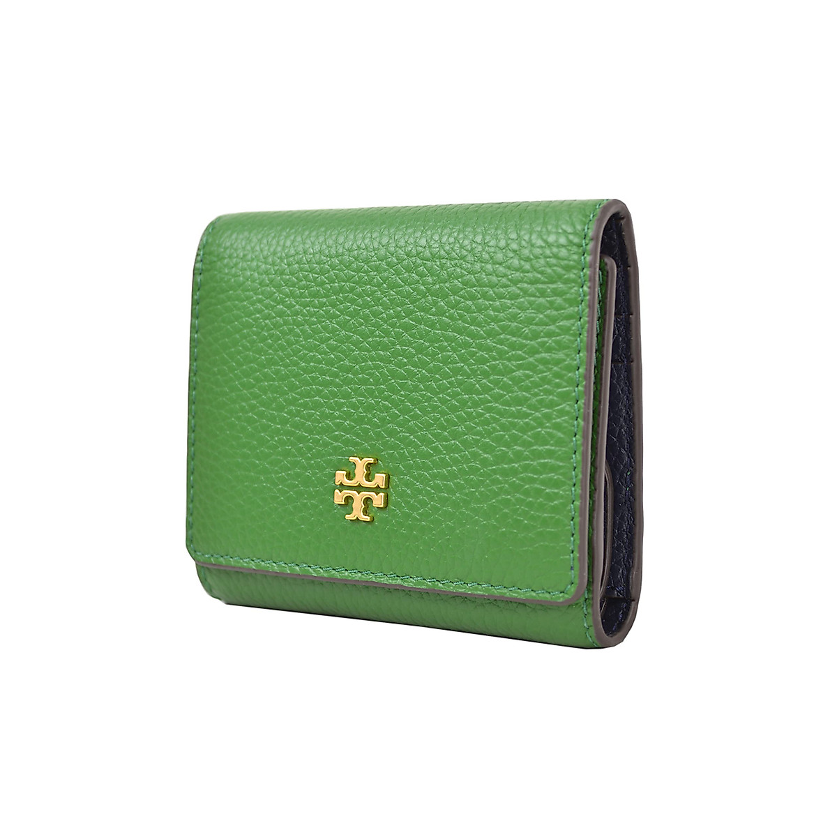 Tory Burch Womens 80121 Blake Colorblock Pebble Leather Tri-Fold Wallet (367 Arugula Green/Tory Navy Blue)