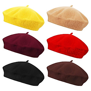 Anteer 6 Pieces Wool Beret Hat French Style Beanie Hats Fashion Ladies Beret Caps for Women Girls Lady (6-color set)