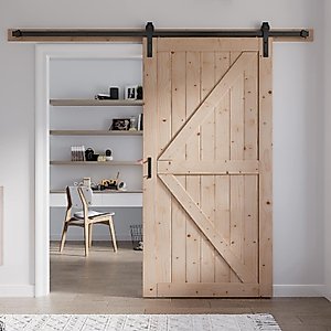 FREDBECK 42in x 84in Wood Barn Door with 7FT Barn Door Hardware Kit Included K Shape Solid Spruce Wood Panel Need to Assembly