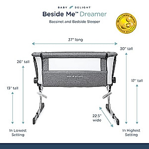 Baby Delight Beside Me Dreamer Bassinet | Bedside Sleeper | 6-Position Height Adjustment | Charcoal Tweed