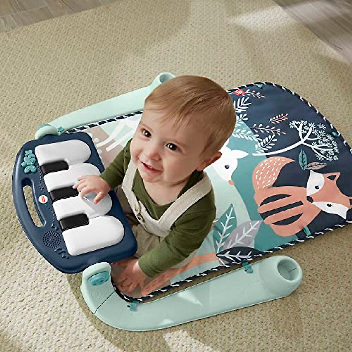 Fisher-Price Baby Playmat Kick & Play Piano Gym with Musical and Sensory Toys for Newborn to Toddler, Navy Fawn