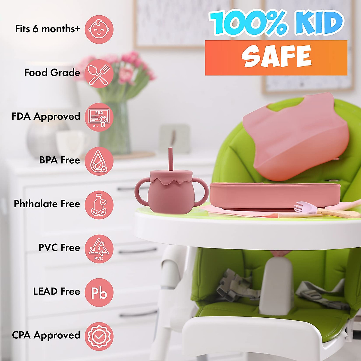 Mishall Baby Feeding Set – 10-Pcs Baby Heavy-Duty Supplies Set with Suction Plates, Bowls, Fork, Spoon, Baby Bibs – Food-Grade Silicone Utensil Set – Self-Feeding Supplies for Babies and Toddlers-Blue