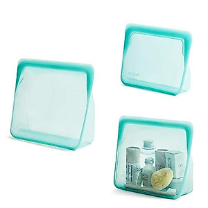 Stasher Silicone Reusable Storage Bag, 3-Pack Stand-Up (Aqua) | Food Meal Prep Storage Container | Lunch, Travel, Makeup, Gym Bag | Freezer, Oven, Microwave, Dishwasher Safe, Leakproof