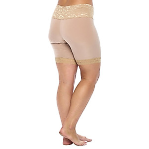 Undersummers Lace Slip Shorts, Shortlette Slip Shorts for Women Under Dress, Thigh Anti Chafing Shorts Women with Full Coverage (XL, Beige)