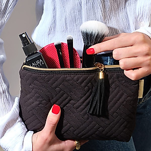 LAURA GELLER Double Take Liquid Foundation, Deep - Medium to Full Coverage - Natural Matte Finish & Foundation Makeup Brush Kit (2 PC)