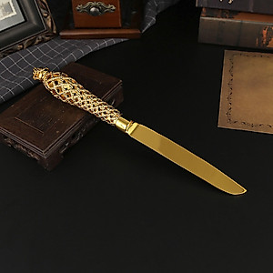 Vintage Engraved Gold Cake Knife and Server Set, Elegant Cake Cutter and Serving Spatula Set, for Wedding, Birthday, Thanksgiving, and Christmas Celebrations