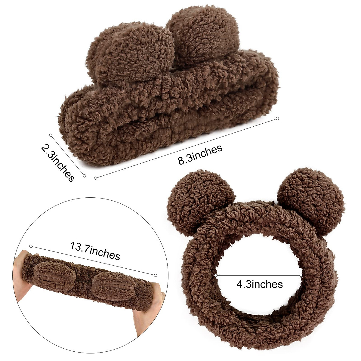 Huachi Spa Headbands for Women Girls Face Washing Makeup Cute Bear Ears Hair Bands Korean Elastic Fluffy Beauty Accessories, Brown
