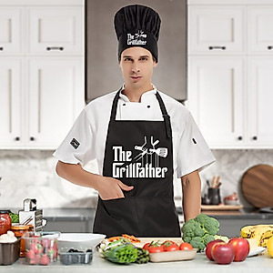 DYJYBMY The Grillfather Chef Hat and Apron Set, Funny Cooking Grilling Apron Gift for Men Woman Dad Mom, Gift for Dad Husband Boyfriend Chef, Adjustable Size