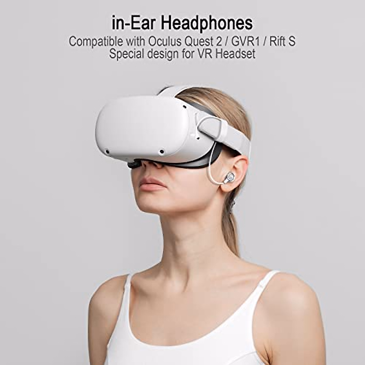 GEVO VR Gaming Earphones for Oculus Quest 2, Noise-Isolating in-Ear Silicone Caps Earbuds (Sliver)