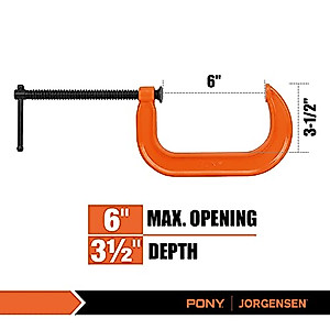 Pony 6-in C-Clamp Set, Clamps for Woodworking,1200lbs Load Limit, Ideal for most DIY, Woodworking and Household Clamping Projects-2 Pack