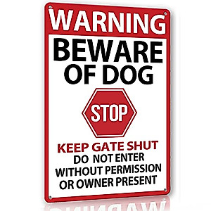 Beware of Dog Signs for Fence,Warning Tin Sign Beware of Dog,Do Not Enter,Home Kitchen Farm Garden Garage Wall Decor 12x8inch