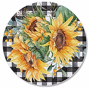 CounterArt Sunflower Fields 4mm Heat Tolerant Round Tempered Glass Cutting Board 16" Round Manufactured in the USA Food Preparation Board, Cake Plate, Pizza Stand