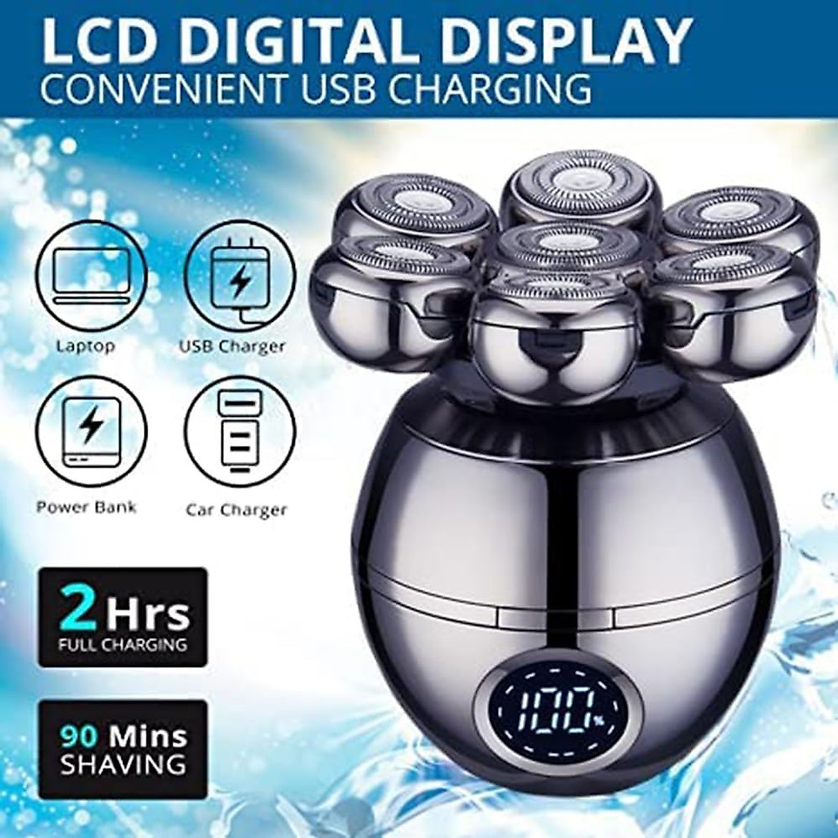 Head Shavers for Bald Men, 5 In 1 Shaver Electric Shaver Men Grooming Kit Wet Dry Beard Hair Trimmer Electric Razor Rechargeable Bald Head Shaving Machine LCD Display