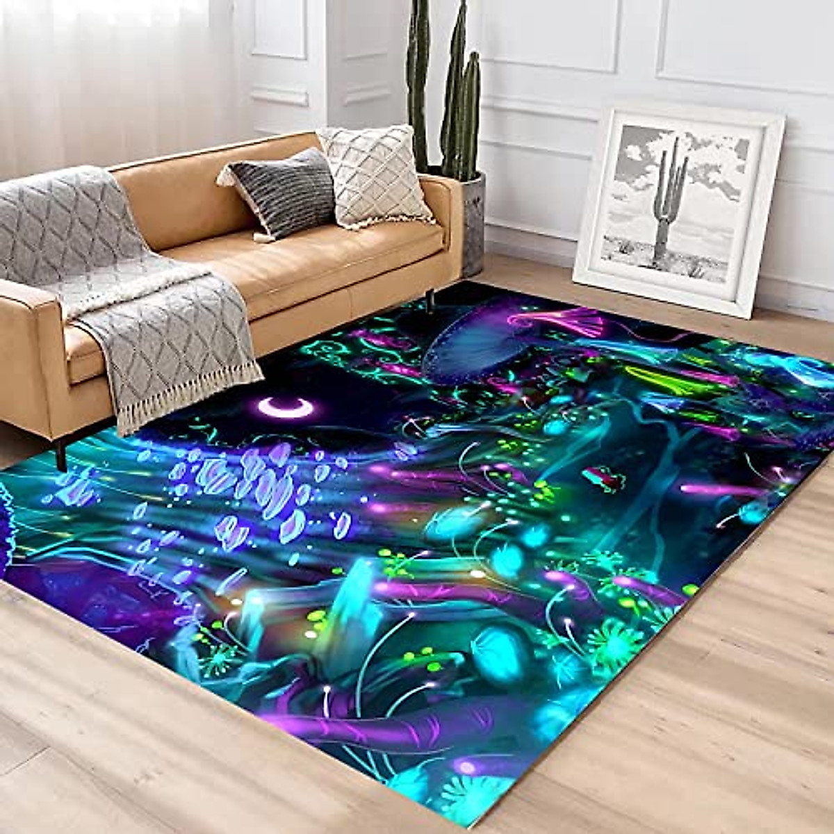 Boho Tree of Life Sun and Moon Hippie Trippy Skull and Mushroom Area Rugs 3D Digital Print Carpet Living Room Bedroom Sofa Mat Door Mat Home Decoration 5.25 x 7.5 ft/63 x 90 in