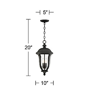 John Timberland Park Sienna Traditional Outdoor Ceiling Light Fixture Hanging Black 20" Clear Glass Decor for Exterior House Porch Patio Outside Deck Garage Front Door Garden Home Roof Gazebo