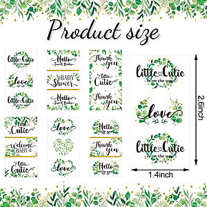 Clabby Baby Shower Candy Wrappers, Shower Mini Candy Bar Miniatures Wrappers Chocolate Bar Label Stickers for Boys Girls Kids Baby Shower Decor (No Candy)(Greenery Style, 90 Pieces)