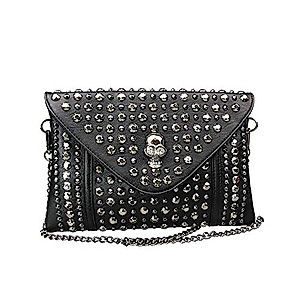 FiveloveTwo Women Rivet Chain Handbag Purse Clutch Small PU Leather Satchel Shoulder Tote Top-handle Bag Black
