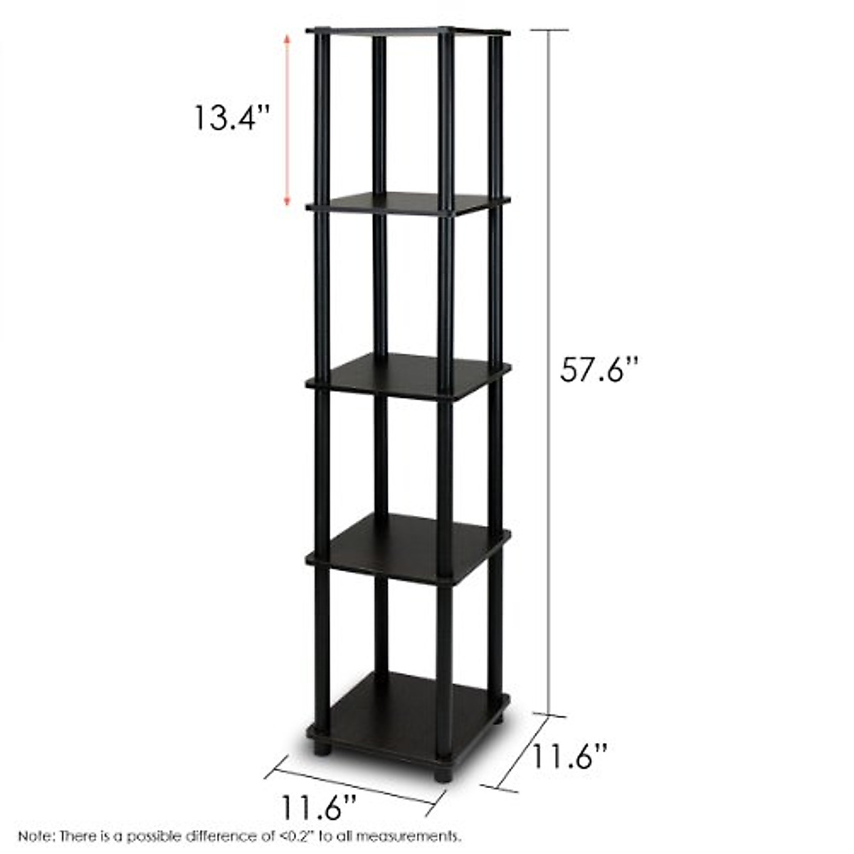 FURINNO Turn-N-Tube 5-Tier Corner Square Rack Display Shelf, Round, Light Cherry/Black