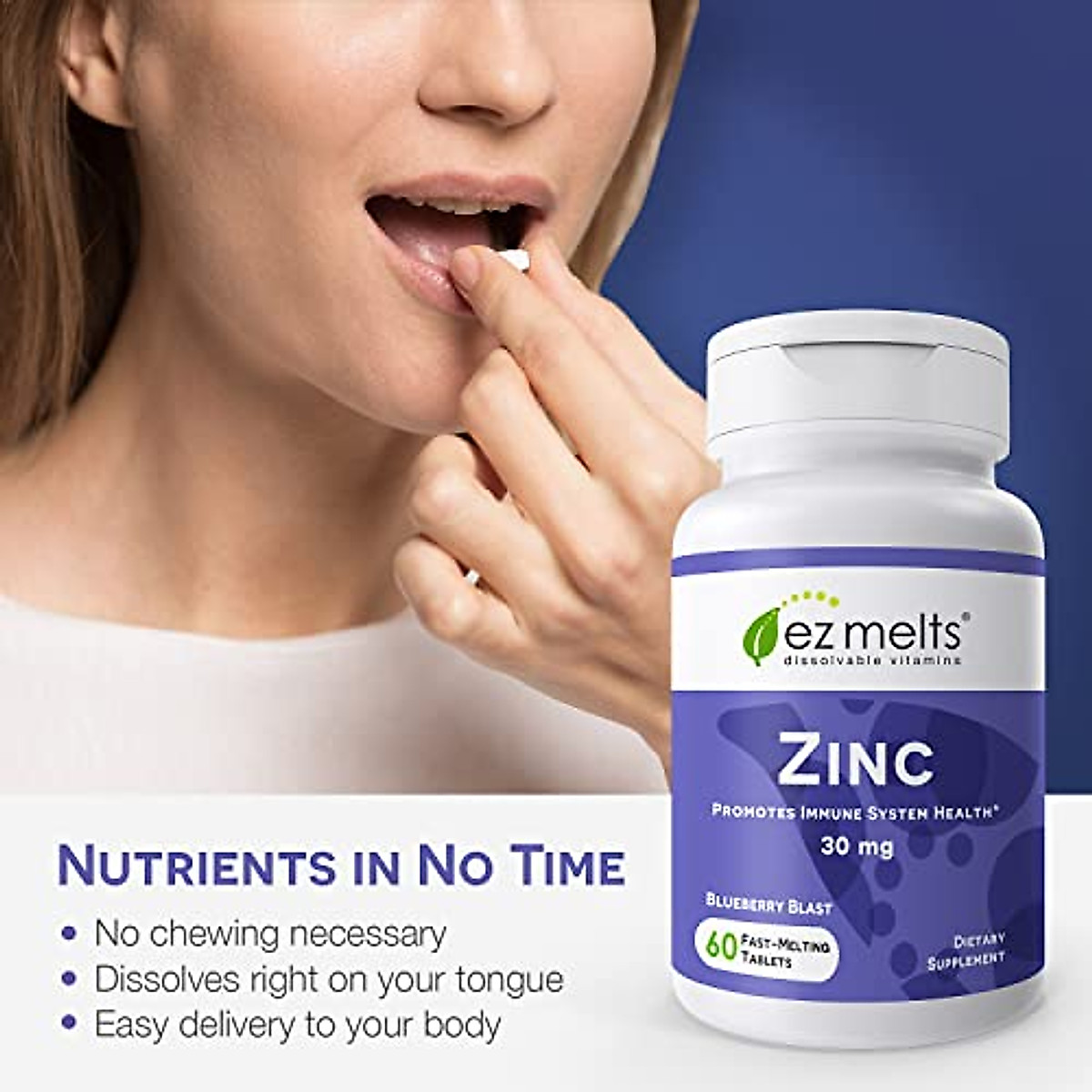 EZ Melts Dissolvable Zinc Supplement 30 mg, Sugar-Free, 2-Month Supply