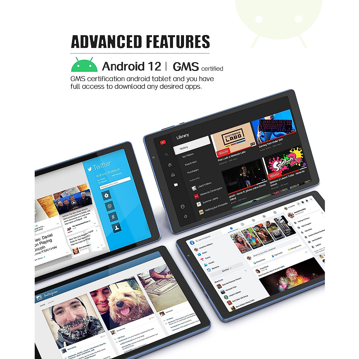 BAKEN Android 12 Tablet 10 inch Tablets, 2GB RAM 32GB ROM, Quad-Core Tablets, IPS HD Touch Screen and Dual Speaker, 2.4G Wi-Fi Tablets, 256GB SD Card Expand, 6000mAh Long Battery Life（Blue）