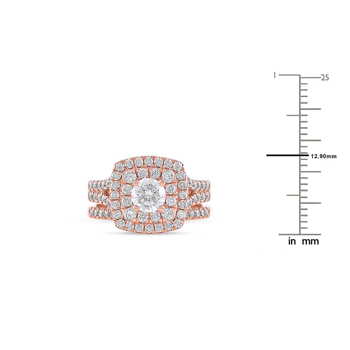 IGI Certified 14k Rose Gold 2 ct TDW Round Cut Diamond Double Halo Engagement Ring Set (I-J, I2)