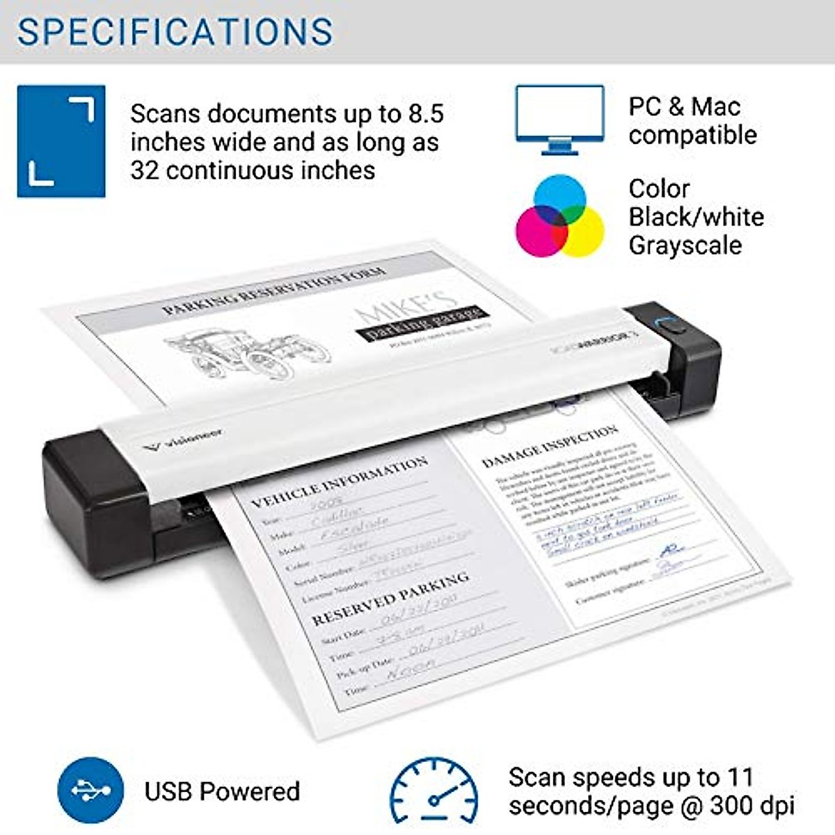 Visioneer RoadWarrior 3 Simplex Mobile Document Scanner for PC and Mac, USB Powered Travel Scanner