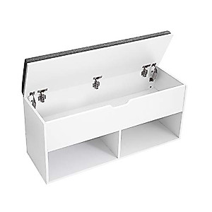 VASAGLE Shoe Bench, Storage Bench with 2 Open and 1 Closed Compartments, Shoe Shelf, Padded Seat, for Entryway, Living Room, Bedroom, White and Gray LHS021W01