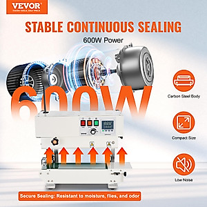 VEVOR Continuous Bag Band Sealing Machine, 0.24-0.47 in/6-12 mm Seal Width, Vertical Band Sealer Machine with Digital Temperature Control, Carbon Steel Bag Sealer for 0.02-0.8 mm Plastic Bags Films