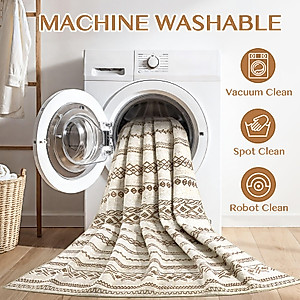 TARANCH Area Rug 5x7 Washable Rug, Large Boho Moroccan Geometric Neutral Soft Rug for Living Room Bedroom Dining Room, Non Slip Indoor Carpet for Home Office Decor - Brown