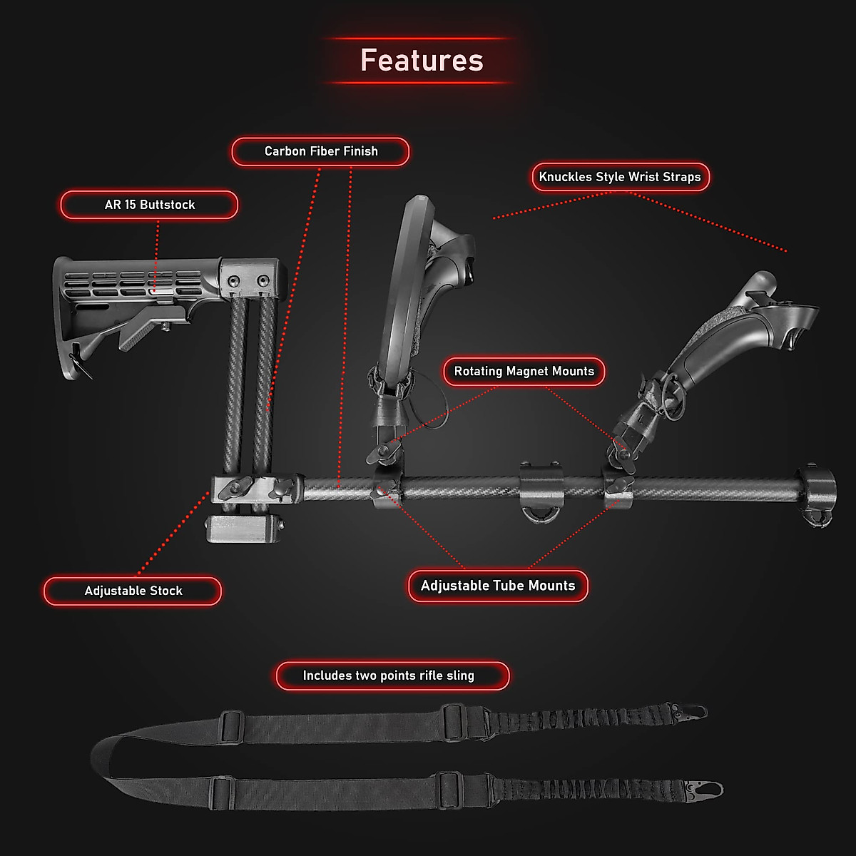 DeadEyeVR Annihilator 2 - VR Magnetic Carbon Fiber Rifle Adapter Stock Controller Attachment Accessory for Virtual Reality (Index - Sling - AR15)