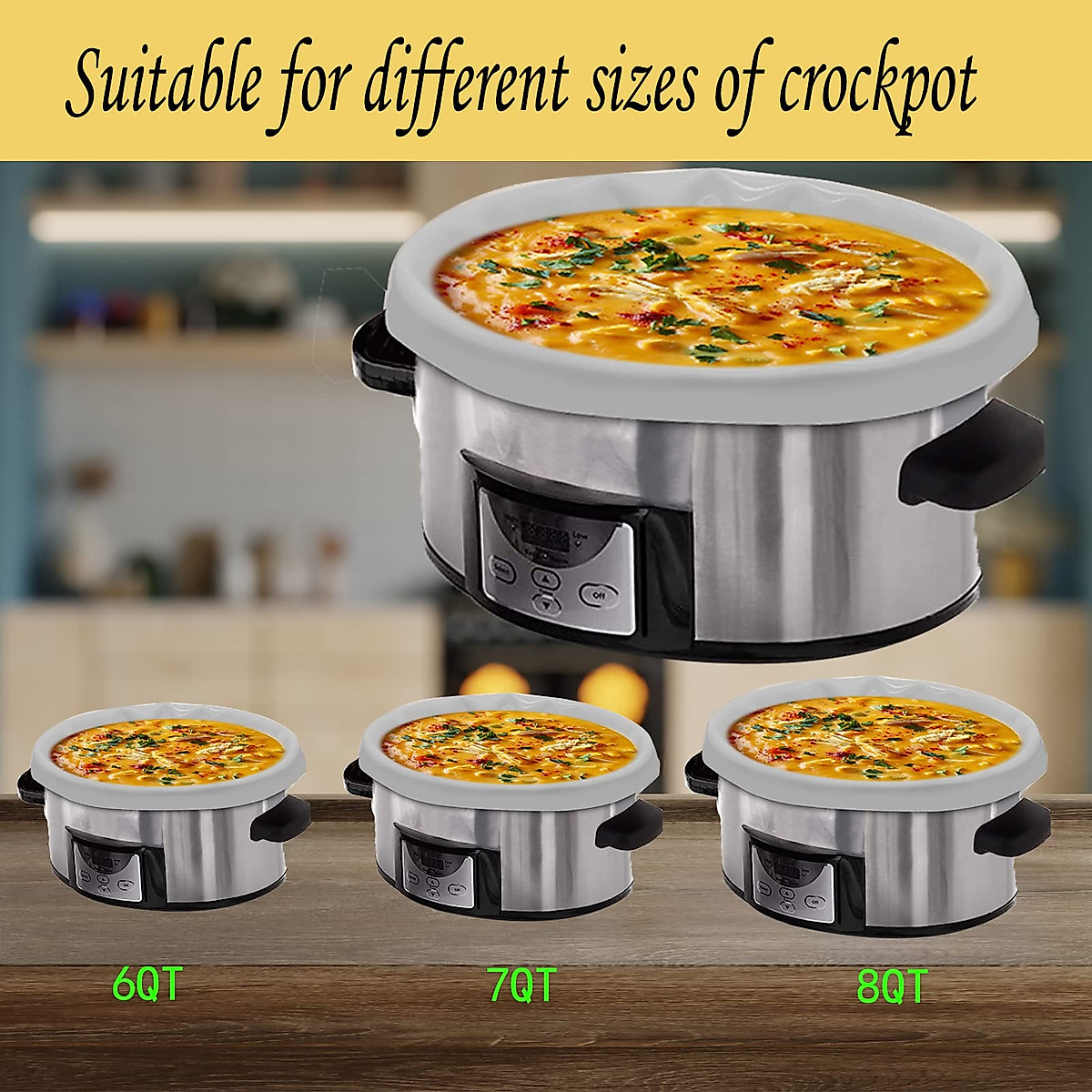 2 Pack Silicone Slow Cooker Liners Fits for 7-8 QT Crockpot, Reusable Silicone Crockpot Liner, Reusable Leakproof, Easy Clean (Pink+Gray) Bags, BPA Free and Dishwasher Safe