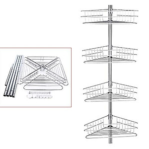 Gdrasuya10 4-Tier Bathroom Shower Shelf Rack storage basket with hook Constant Tension Corner Shower Caddy Shower Tension Pole Caddy 4-Shelf Rustproof Shower Tension Pole Caddy