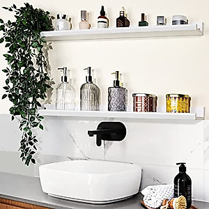 Annecy Floating Shelves Wall Mounted Set of 3, 36 Inch White Rustic Wood Shelves for Wall, Wall Storage Shelves with Guardrail Design for Bedroom, Bathroom, Kitchen, Office, 3 Different Sizes