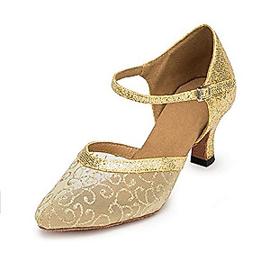 HROYL Womens Dance Shoes Ballroom Latin Salsa Tango Walts Closed Toe Party Weding Dress Shoes,ZU-YCL132,Gold-5-022#-34,US6