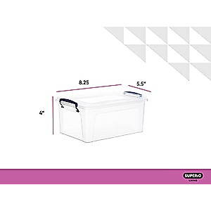 Superio Plastic Storage Box, Clear Container Bin with Lid, 1.75 Quart, Small Stackable Tote with Snap Lock Handles
