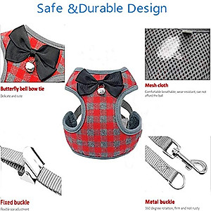 Pet Harness and Leash Set for Walking Small Cat and Dog Harness, Escape Proof Soft Vest Harnesses with Bell Bow, Easy Control Breathable Pet Safety Jacket & 1 Metal Leash Ring