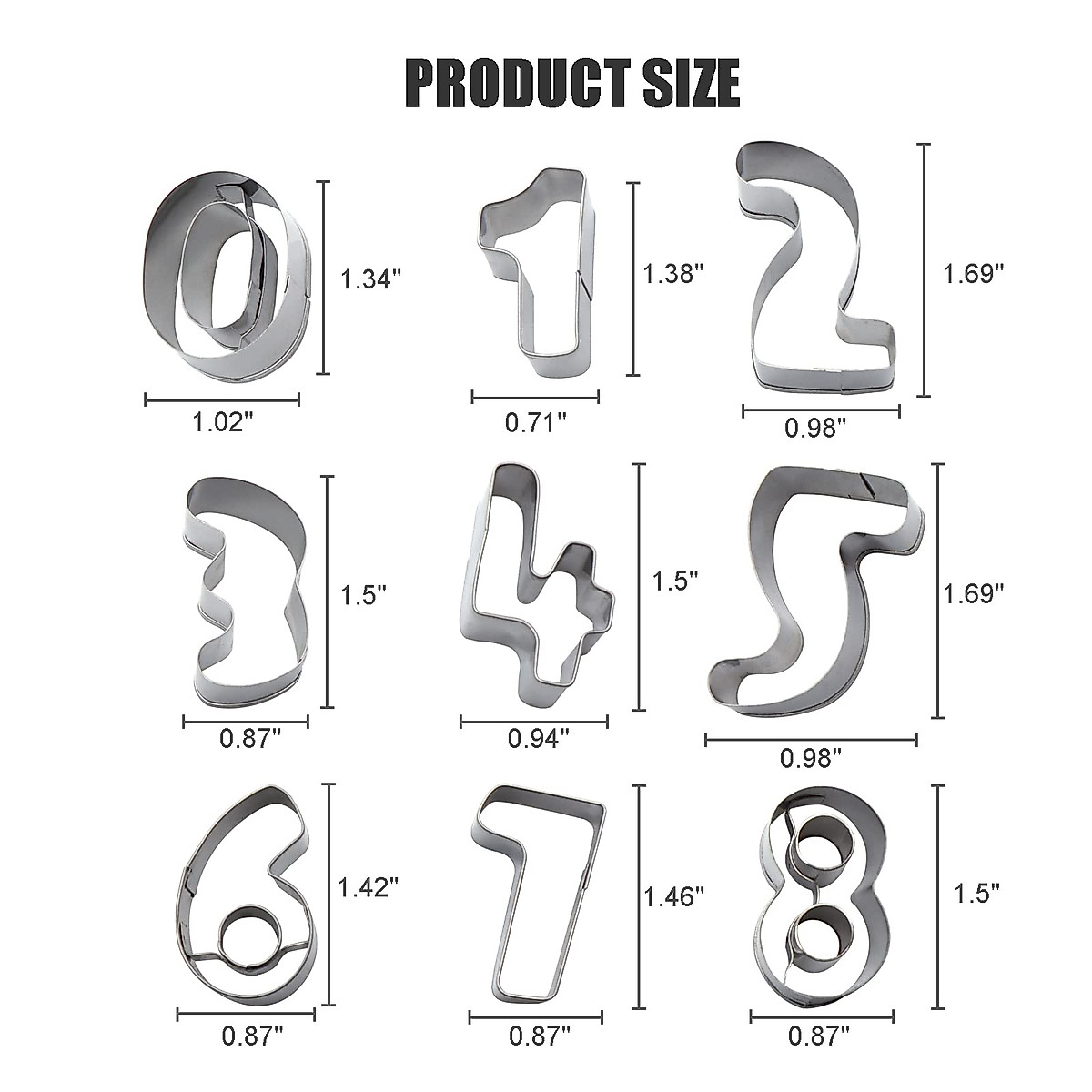 Cutters 9 Piece Numbers Cookie Cutter - Stainless Steel Numbers Cutter Set Tools - for Home Kitchen Birthday Baby Shower Party Supplies
