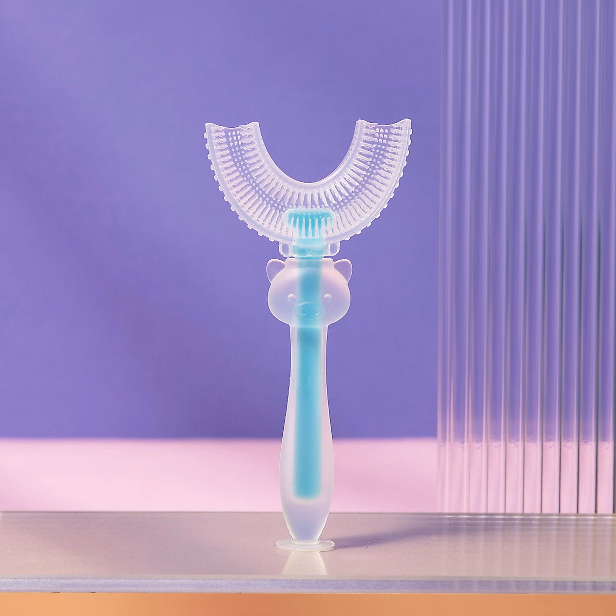 ROSEWARD [Upgraded] U Shaped Toothbrush Kids Toddler Baby Toothbrushes 360 Degree Round Tooth Brush Extra Soft, Food Grade Silicone(Large (Age 6-12), Blue)