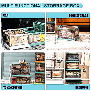 4utoHydra 4 PCS Collapsible Storage Bins, 80L Plastic Storage Bin Organizing Container with Lid and 4 Wheels, Clear Folding Plastic Container, Storage Organizer Five Doors with Secure Latching Buckles ( Extra Large , White)