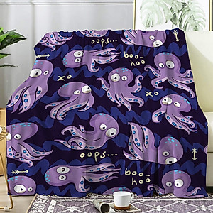 MYSTCOVER Octopus Blanket Gifts for Boys Girls, Ocean Kraken Throw Blanket Sea Animals Decor Plush Soft Lightweight Flannel Fleece Cute Purple Octopus Blankets for Lap Chair Bed 50x40In Kids