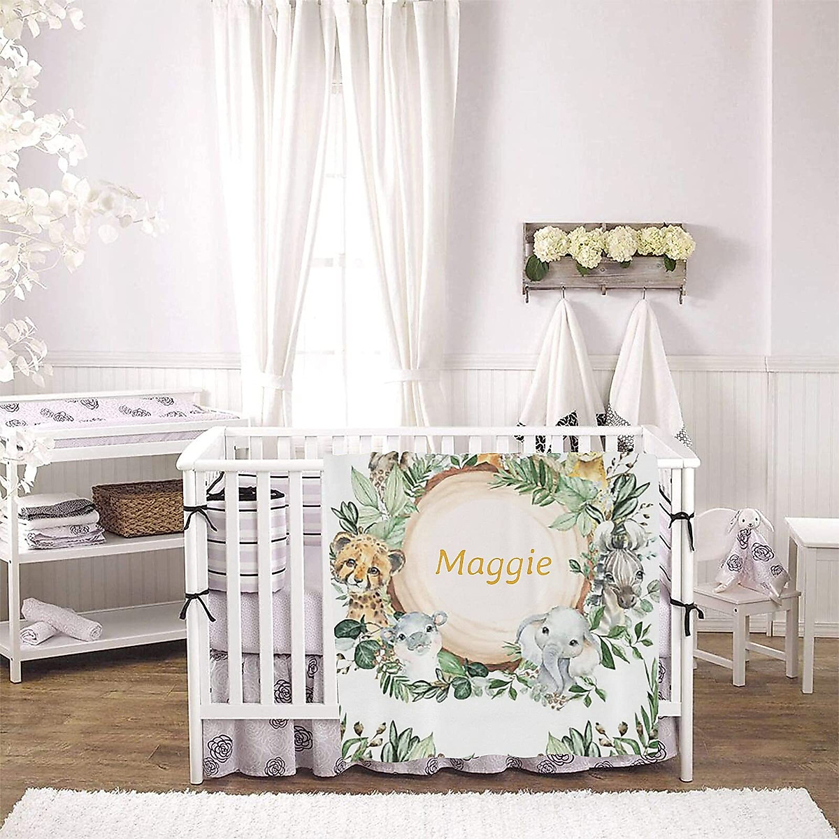 XOZOTY Personalized Tropical Jungle Wild Animals Baby Blanket with Name for Girls Boys Custom Nursery Kids Blankets for Baby Shower Birthday Gifts Customized Soft Fleece Throw Tapestry 30 x 40 inch