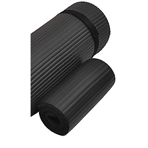 Signature Fitness 1/2-Inch Extra Thick High Density Anti-Tear Exercise Yoga Mat with Knee Pad and Carrying Strap, Black