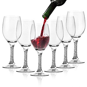 BERKWARE Premium Wine Glasses Set of 2 - Crystal Long Stem Wine Glass with Silver Rhinestone Stem Design - 12 oz