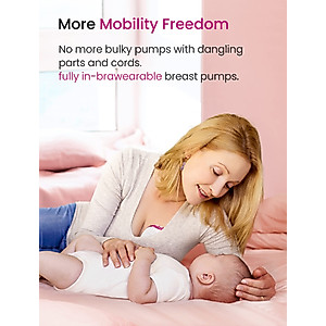 2Pcs Hands Free Breast Pump, 4 Modes & 8 Levels Wearable Portable Breast Pump,Smallest Painless Low-Noise Cordless Pump for Breastfeeding Mothers, Easy to Carry Anywhere